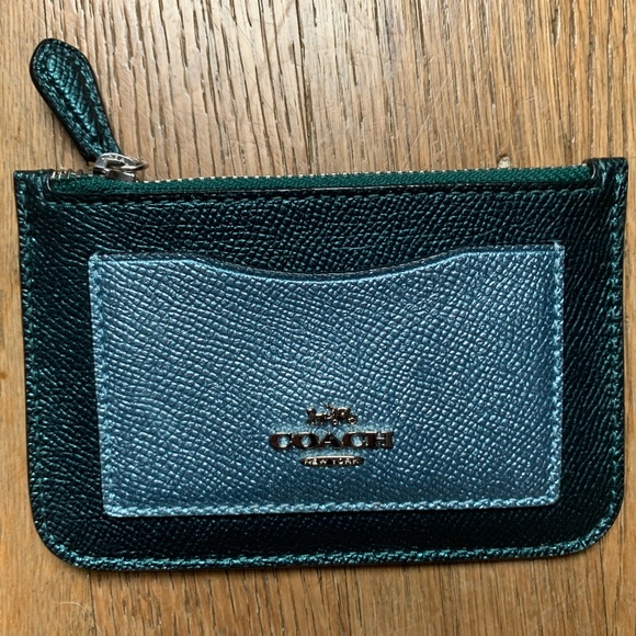Coach | Bags | Coach Zip Top Emerald Green Metallic Card Case | Poshmark